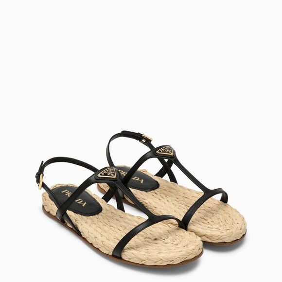 Prada | Shoes | Prada Low Black Leather Sandal With Logo Women | Poshmark